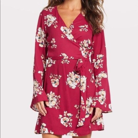 Allison Joy | Dresses | Allison Joy Floral Wrap Dress Dark Red Long ...